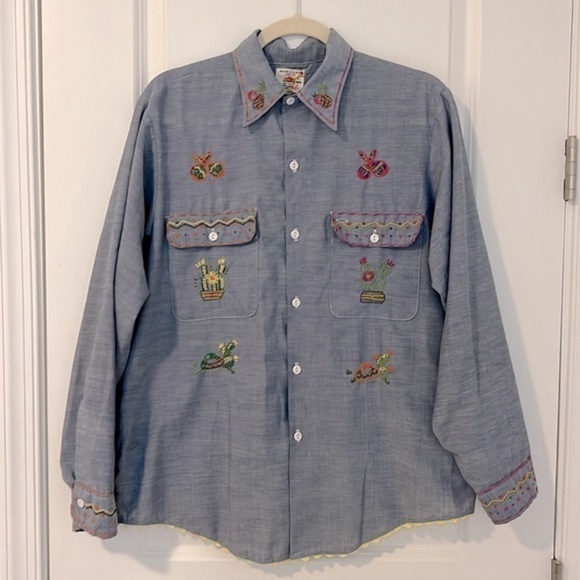 jcpenney | Tops | Vintage Jc Penny Big Mac Chambray Hand Embroidered ...